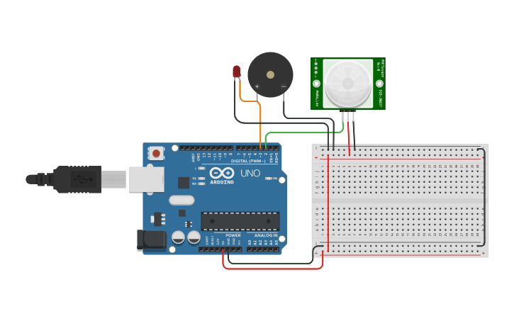 Circuit design PIR motion detector - Tinkercad