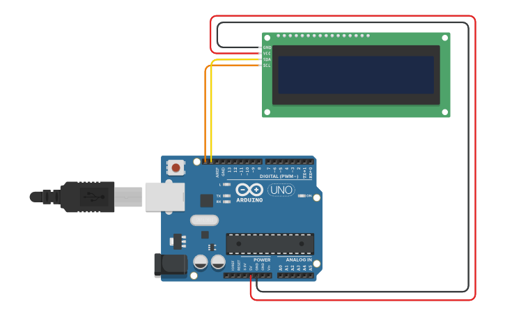 Circuit design Arduino Uno + LCD (I2C) - Tinkercad