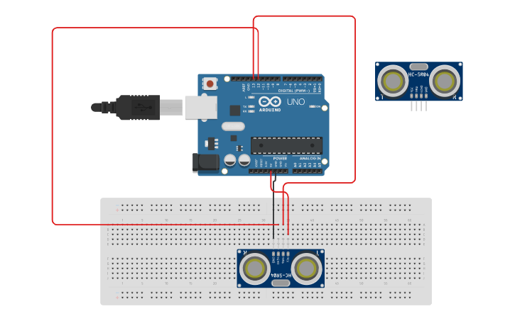Circuit design Ultrasonic sensor - Tinkercad