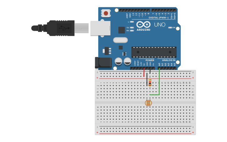 Circuit design Uso do Sensor de Luminosidade LDR no Arduino - Tinkercad