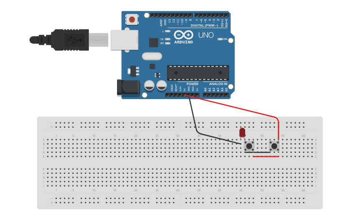 Circuit design a circuit that contains two push buttons, an LED - Tinkercad