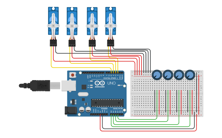 Circuit design Arduino Robot Arm - Tinkercad