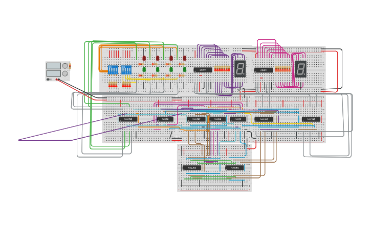 Circuit design BCD Sumador lab#2 - Tinkercad