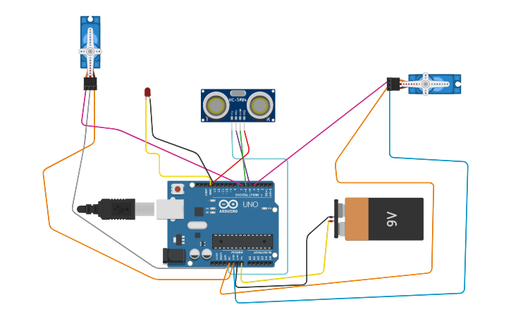 Circuit design SMART DUSTBIN - Tinkercad