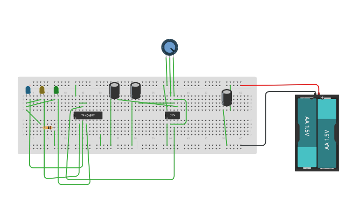 Circuit design LED chaser circuit using 555 timer chip - Tinkercad