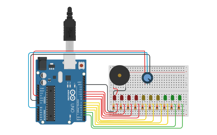 Circuit design LED BAR GRAPH USING ARDUINO - Tinkercad