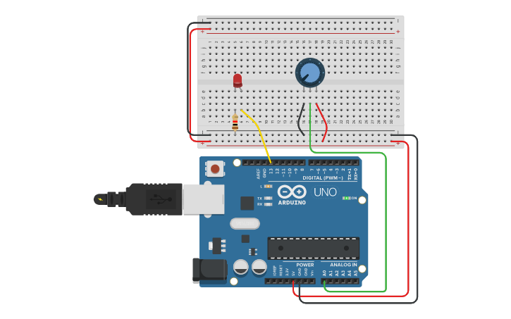 Circuit design Potentiometer Analog Input - Tinkercad