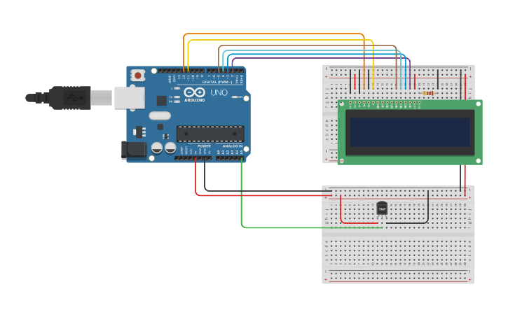 Circuit design EXP-6 (c) Temperature Sensor (LM36) [Volt/C/F]] + LCD +Serial COMM + Arduino Uno ...