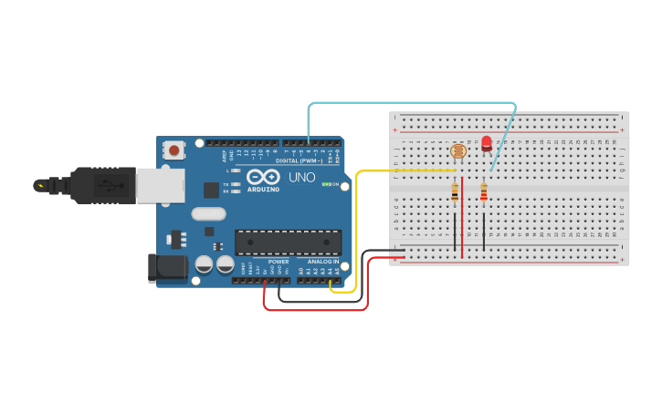 Circuit design LDR and LED - Tinkercad