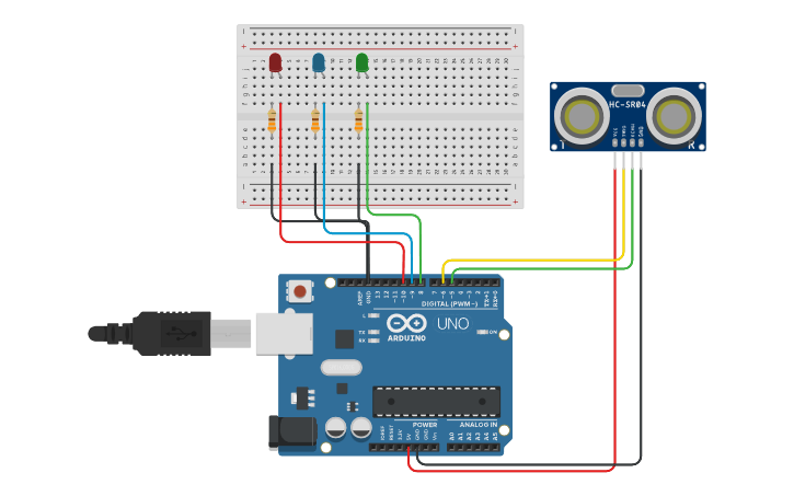 Circuit Design Ultrasonic Distance Sensor Tinkercad
