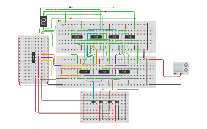 Circuit design 7 segment display using basic logic gates - Tinkercad