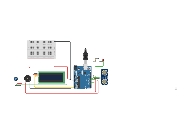 Circuit design Smart Distance Monitoring And Alert System - Tinkercad