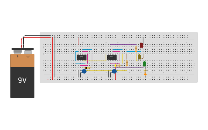 Circuit design traffic light using 555 timer - Tinkercad