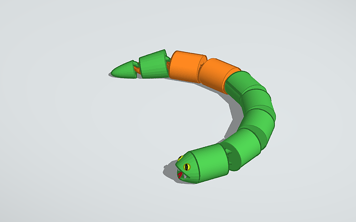 3D design moveable green snake - Tinkercad