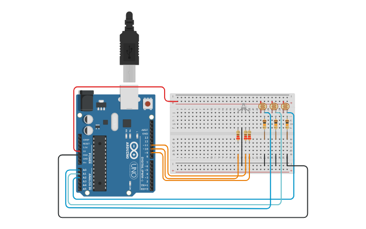 Circuit design Arduino color mixing lamp practice - Tinkercad
