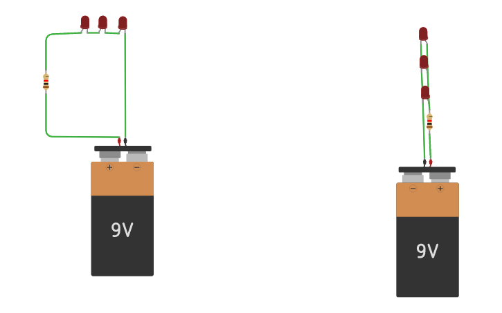 Circuit design LED in series and parallel - Tinkercad