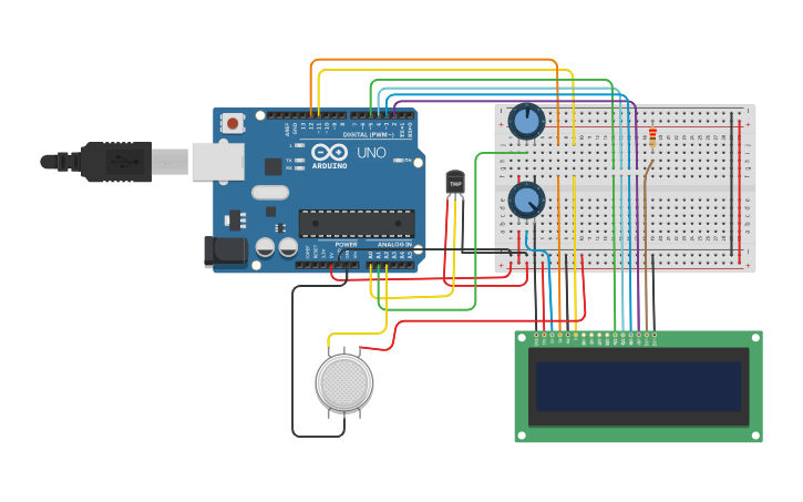 Circuit design IOT temperature, humidity and air quality - Tinkercad