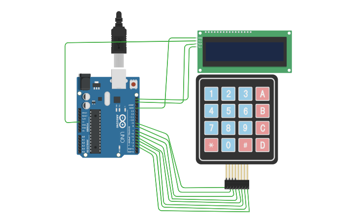 Circuit design keypad with lcd - Tinkercad