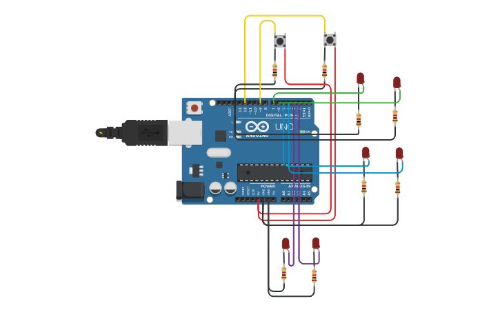 Circuit design Digital dice using a microcontroller - Tinkercad