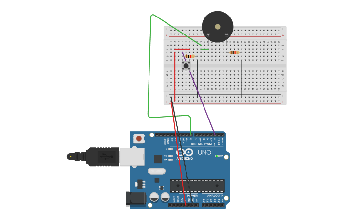 Circuit design buzzer with push button - Tinkercad
