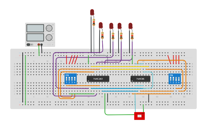 Circuit design 4-BIT BINARY ADDER/SUBTRACTOR - Tinkercad