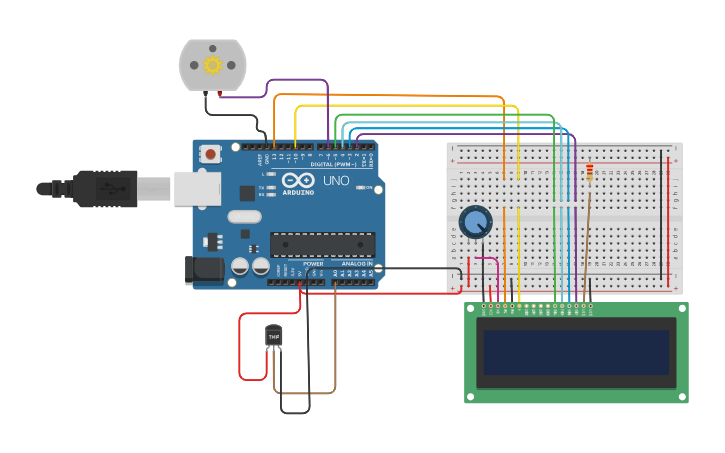 Circuit design Temperature based Fan Speed Control - Tinkercad