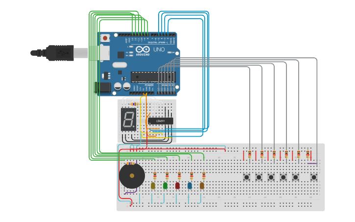 Circuit design Jogo Genius no Arduino - Tinkercad