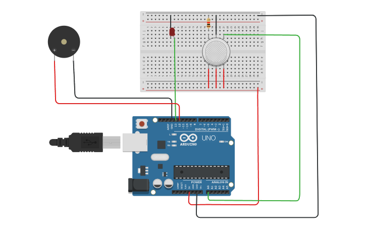 Circuit design LPG GAS DETECTION SYSTEM - Tinkercad