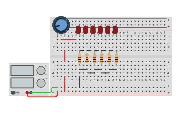 Circuit design Battery level indicator with potensiometer - Tinkercad