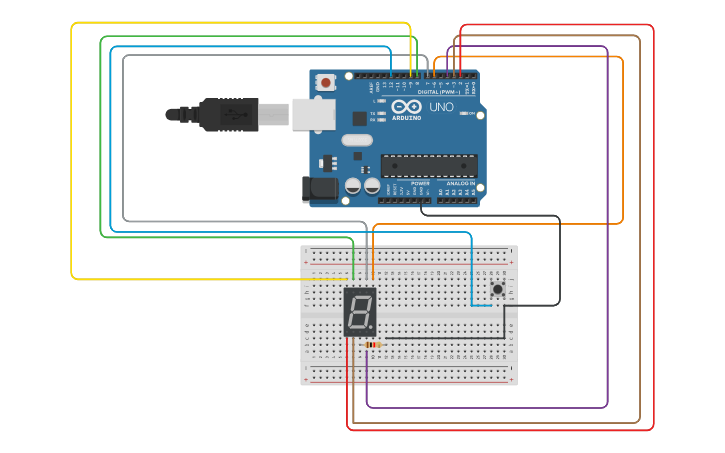 Circuit design DICE SIMULATOR - Tinkercad