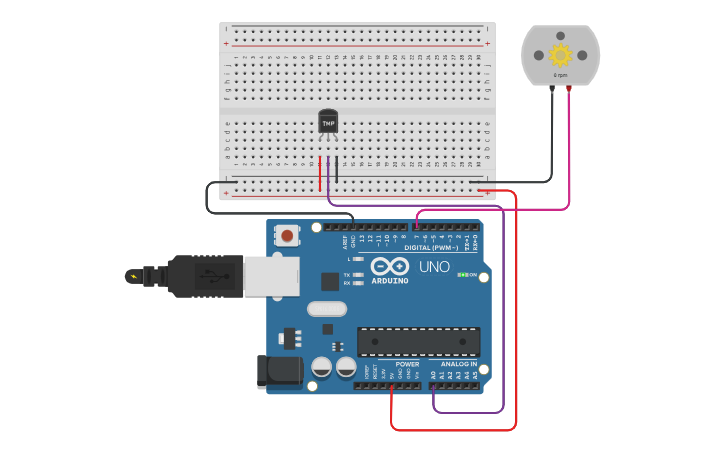 Circuit design Fan Control based on Temperature by Arduino - Tinkercad