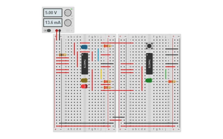 Circuit design 3-bit counter - Tinkercad