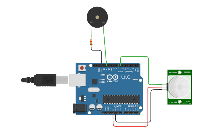 Circuit design PIR Motion Sensor with Arduino - Tinkercad