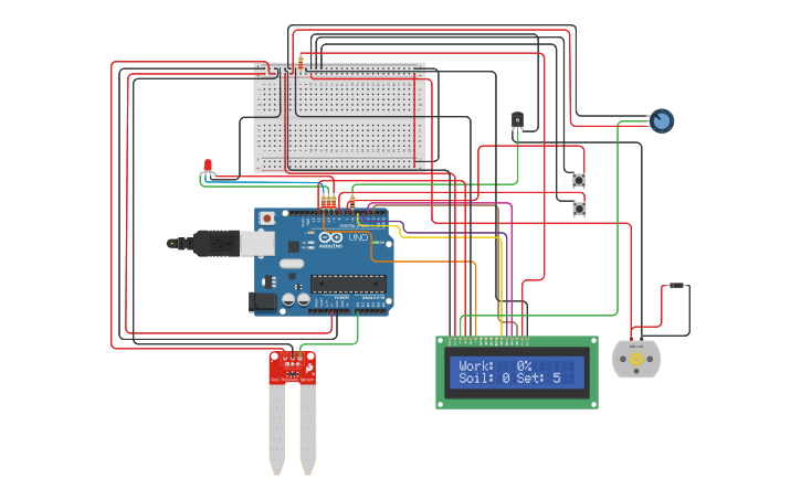 Circuit design Smart Soil Moisture Irrigation System - Tinkercad