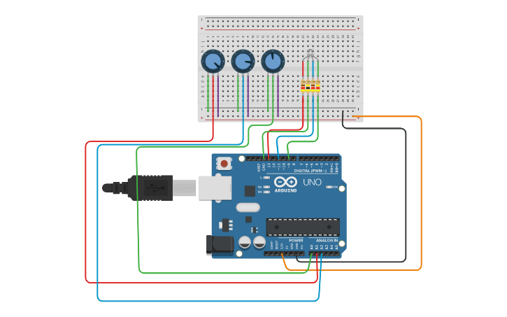 Circuit design 3. brightness using push button - Tinkercad