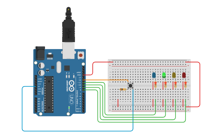 Circuit design 🚦 Pedestrian Crossing System using Arduino UNO - Tinkercad