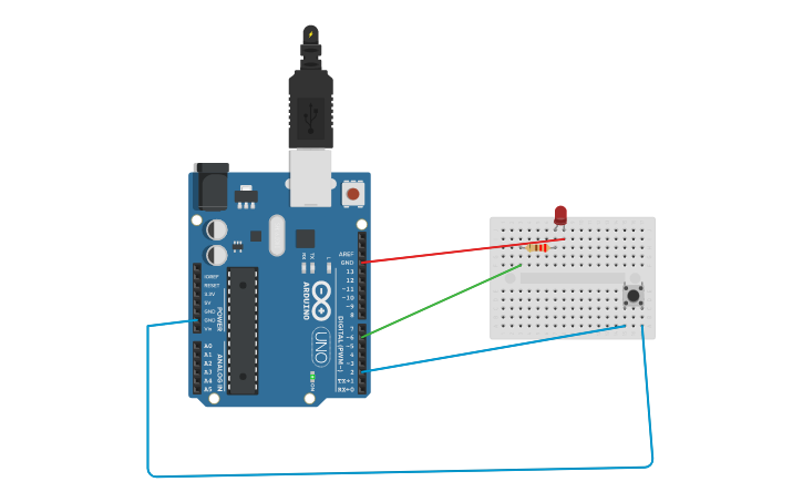 Circuit design LED BLINK WITH PUSH BUTTON - Tinkercad