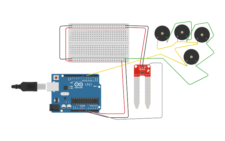 Circuit design Give alert (many level buzzer) using soil moisture ...