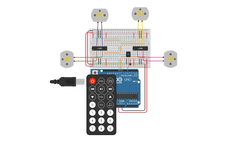 Circuit design 4 Motores CC - Tinkercad