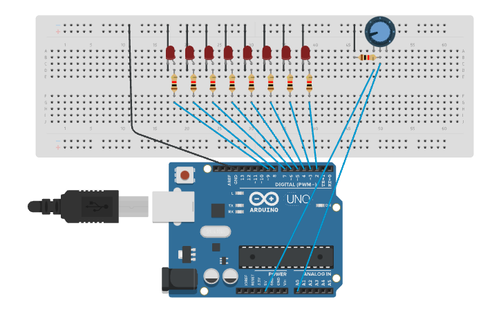 Circuit design Potentiometer - Tinkercad