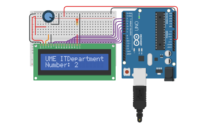 Circuit design Arduino Uno With LCD 16x2 - Tinkercad