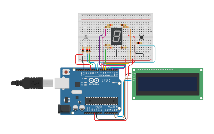 Circuit design digital dice - Tinkercad