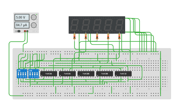 Circuit design 4-bit binary calculator - Tinkercad