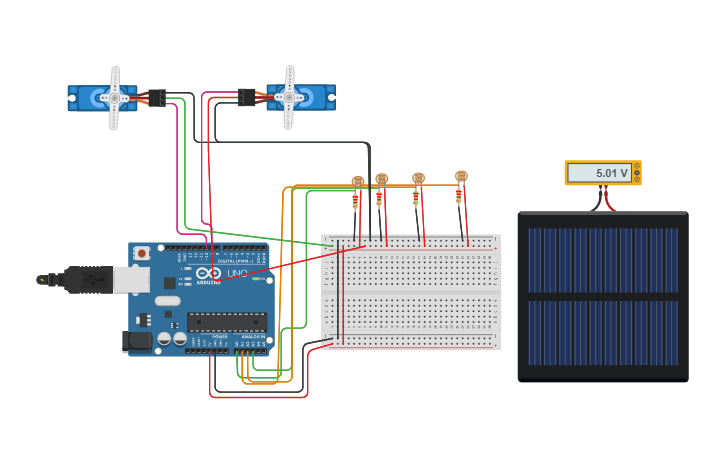 Circuit design Dual Solar Tracking Axis - Tinkercad