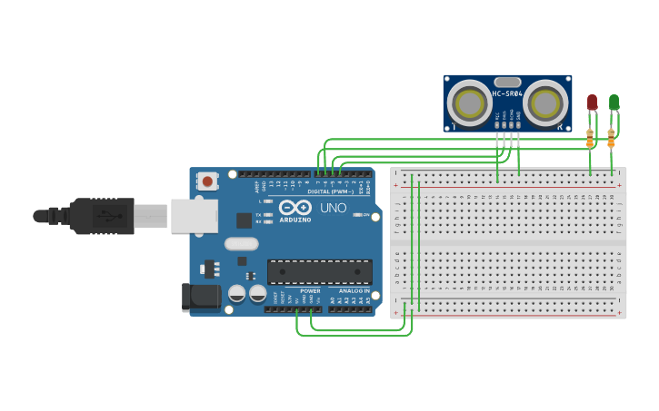 Circuit design Ultrasonic sensor with arduino - Tinkercad