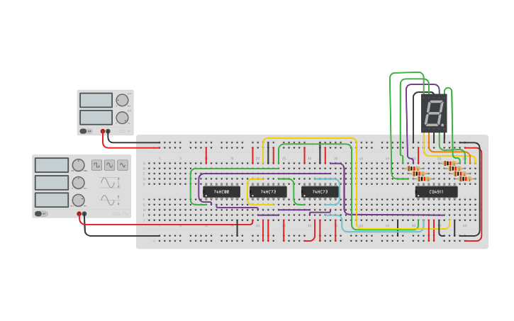 Circuit design Decade ripple counter - Tinkercad