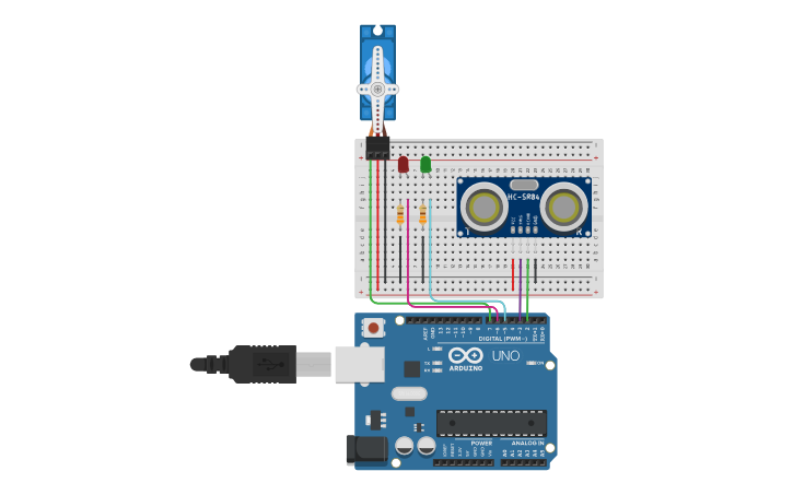 Circuit design Sensor ultrasonido - Tinkercad