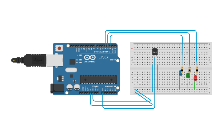 Circuit design LED, Light Temperature Sensor - Tinkercad