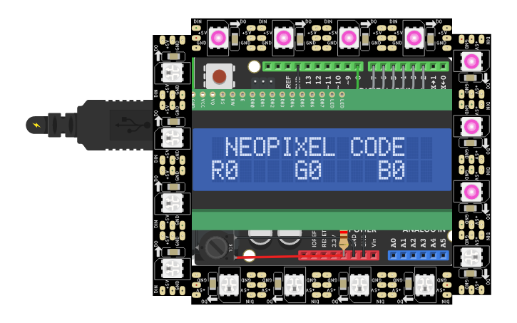 Circuit design NEOPIXEL COLORS CODE SHOW - Tinkercad