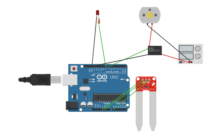 Circuit design smart irrigation system - Tinkercad